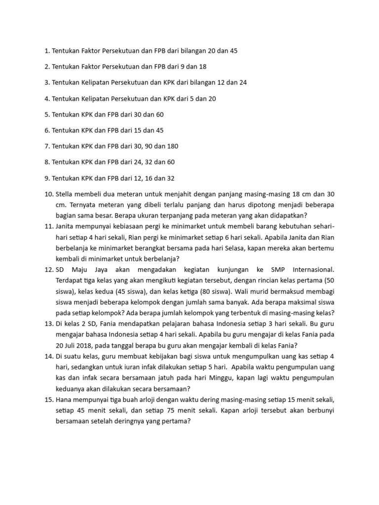 Soal KPK & FPB Kelas 4 | PDF