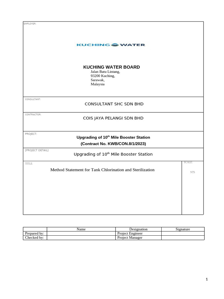 Method Statement for Tank Chlorination | PDF | Concrete | Deep Foundation