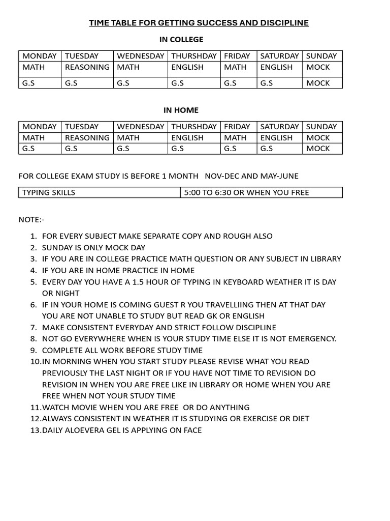 College Success & Discipline Timetable | PDF