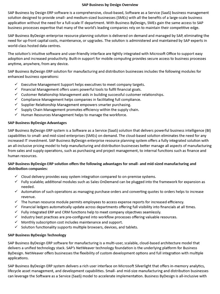 SAP Business ByDesign Overview | PDF | Enterprise Resource Planning | Supply Chain Management