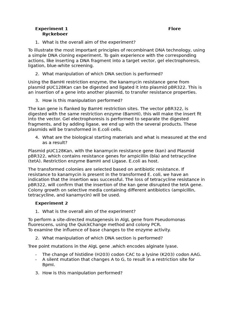 Lab Course - Preparation Questions | PDF | Plasmid | Transposable Element