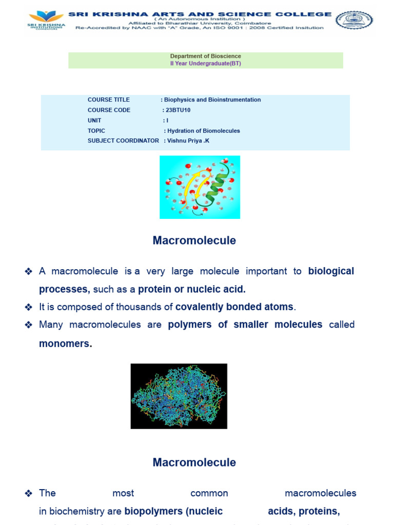 Unit I-Topic 2-Hydration of BioMolecules | PDF | Macromolecules ...