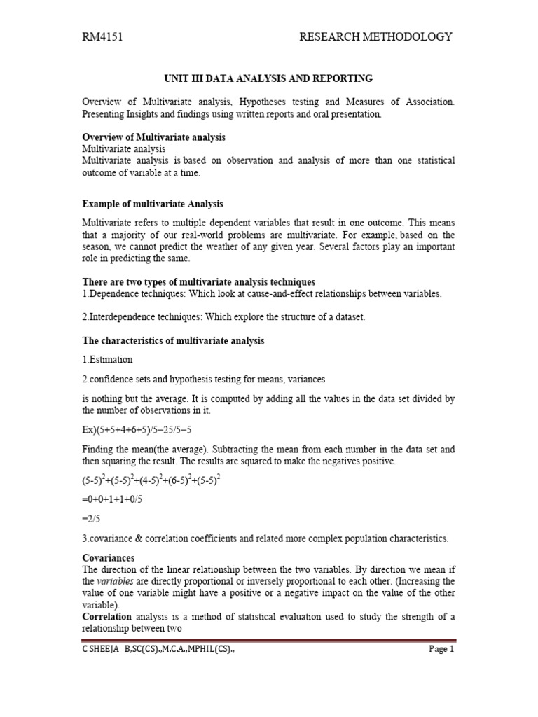 Unit Iii Data Analysis and Reporting | PDF | Hypothesis | Statistics