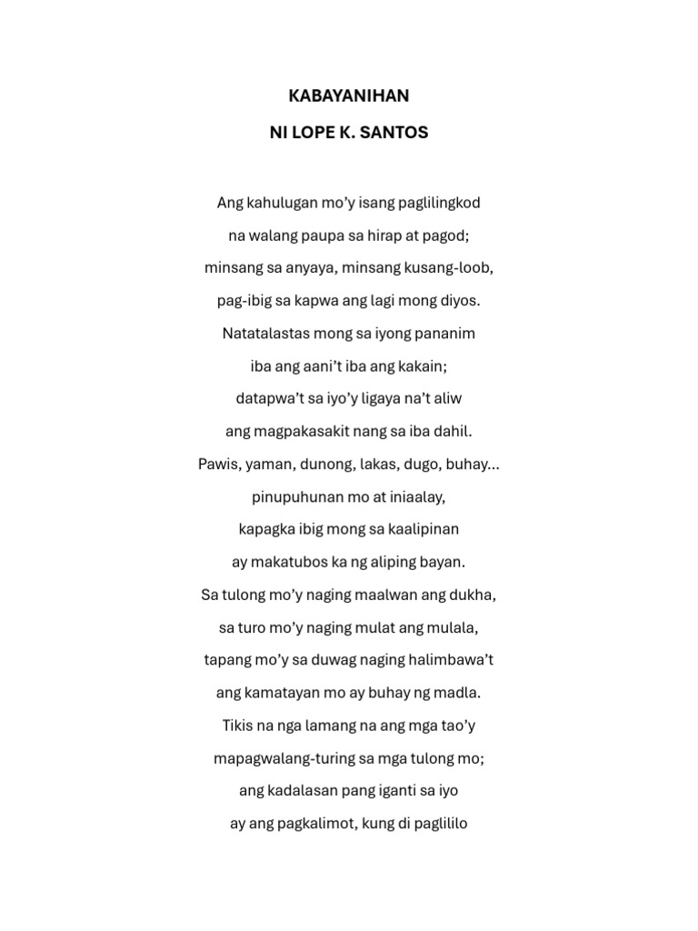 Kabayanihan - Tula Ni Lope K. Santos | PDF