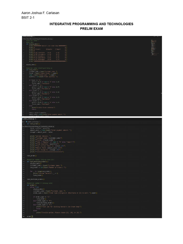 IntegProg_prelimexam | PDF | Desserts