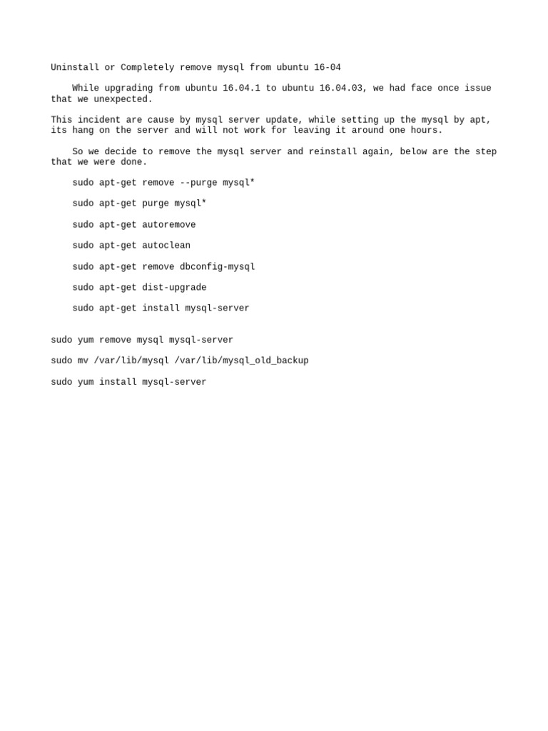 Uninstall Mysql Server | PDF