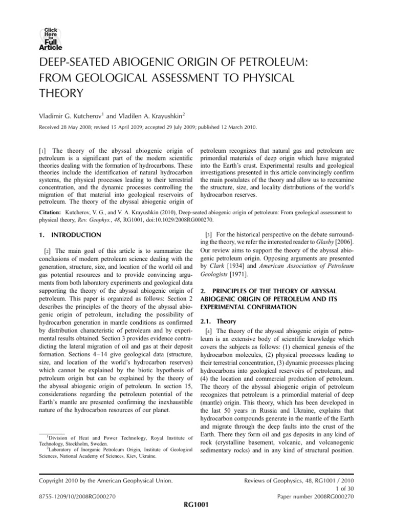 Reviews of Geophysics - 2010 - Kutcherov - Deep‐seated abiogenic origin of petroleum From ...