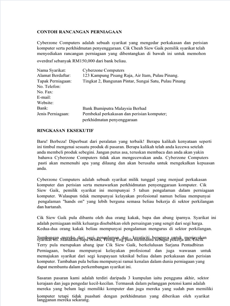 Contoh Rancangan Perniagaan Kedai Komputer | PDF