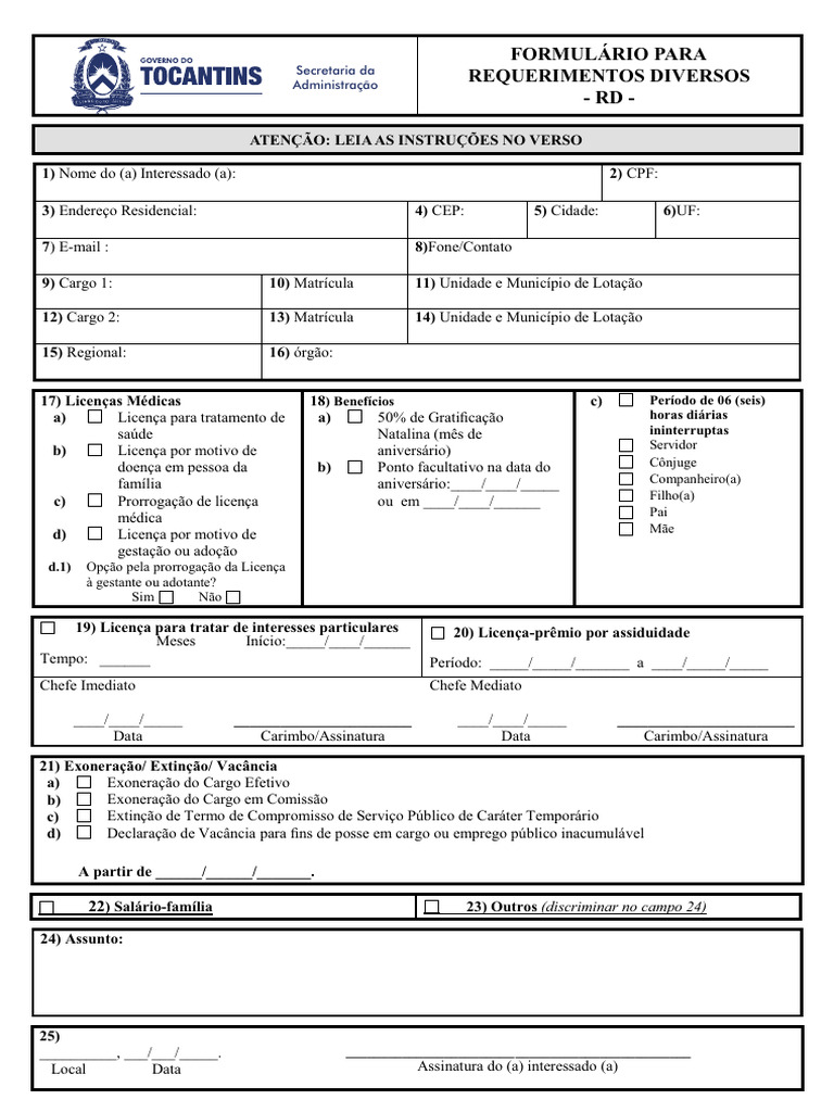 Requerimento para Solicitacao de Beneficio Ou Outro Procedimento ...