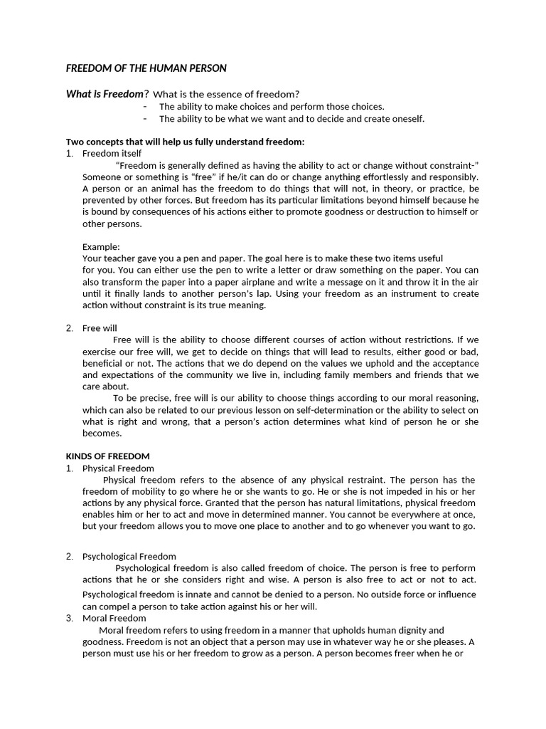 Understanding Human Freedom Concepts | PDF | Free Will | Reason