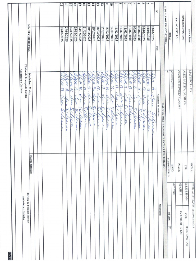 Frequência Transporte Fev | PDF