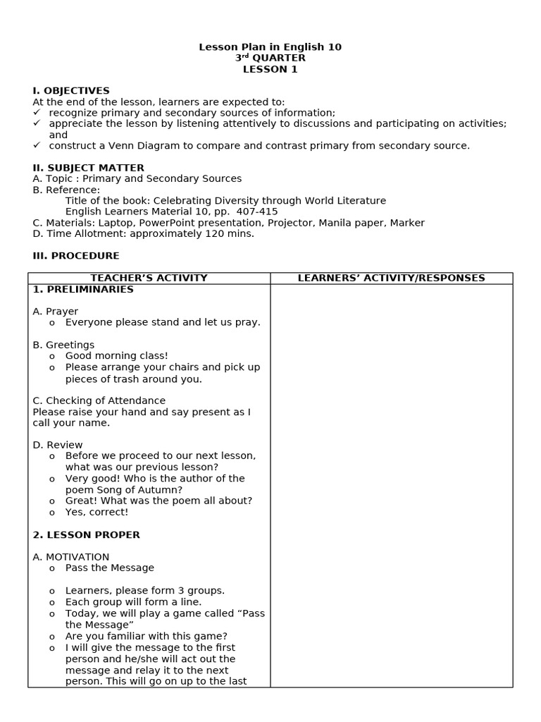 REVISED Lesson Plan in English 10 | PDF | Human Communication | Learning