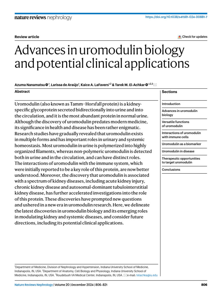 Uromodulin: Advances and Clinical Insights | PDF | Secretion | Cell ...