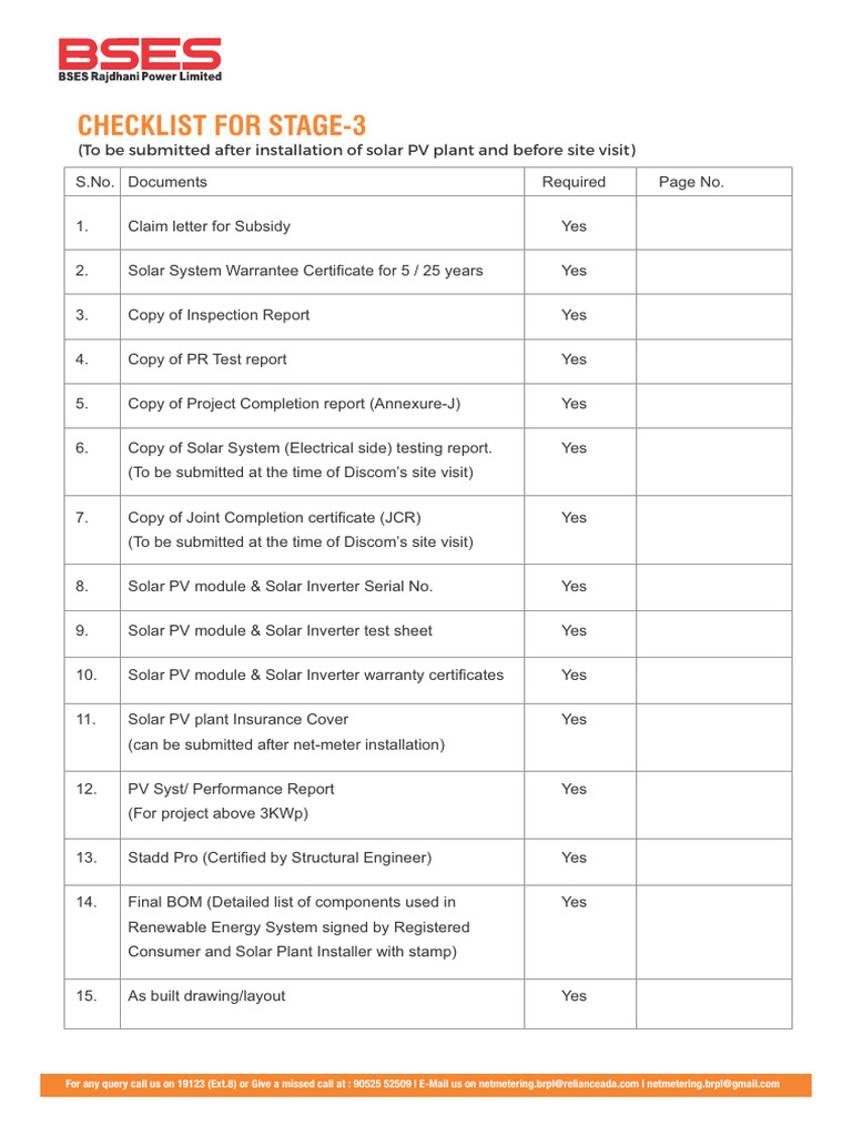 Stage 3 Forms and Checklist | PDF | Photovoltaic System | Photovoltaics