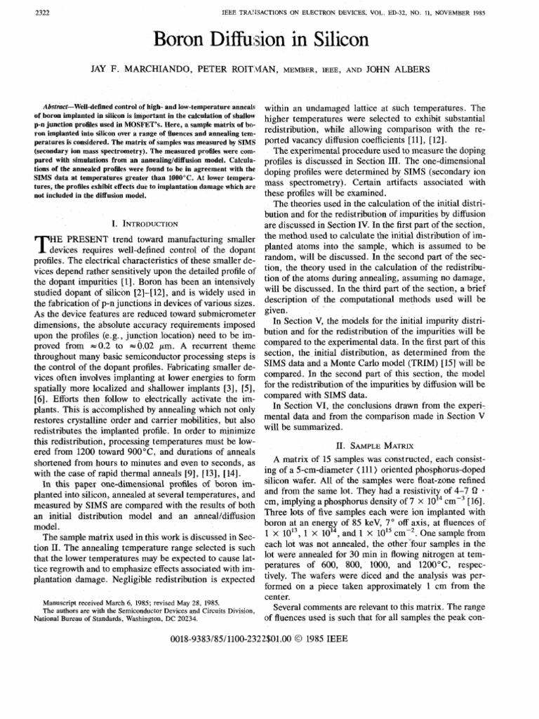 Boron Diffusion in Silicon Analysis | PDF | Sputtering | Doping ...