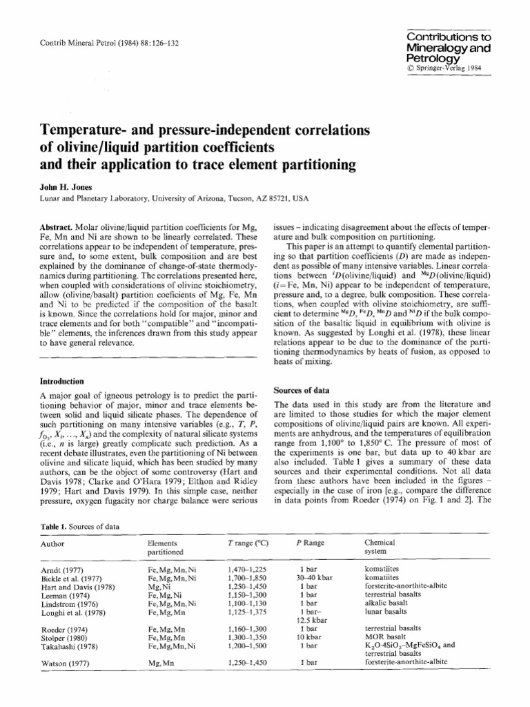 1984.temperature - and Pressure-Independent Correlations of Olivine-Liquid Partition ...