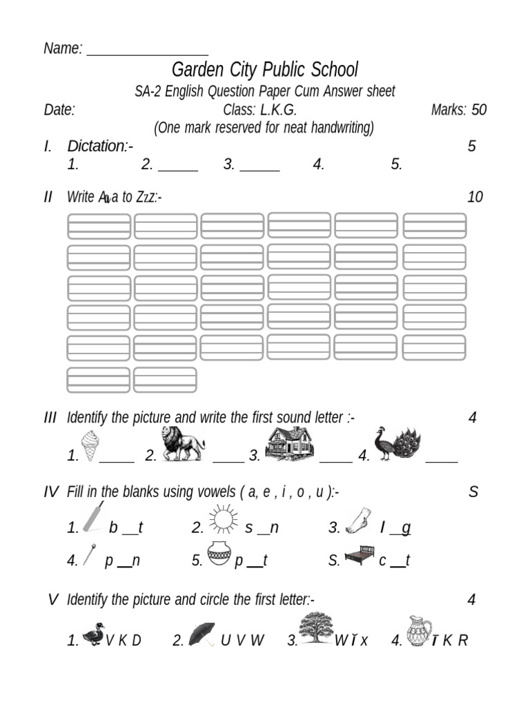 LKG English Question Paper Sample | PDF