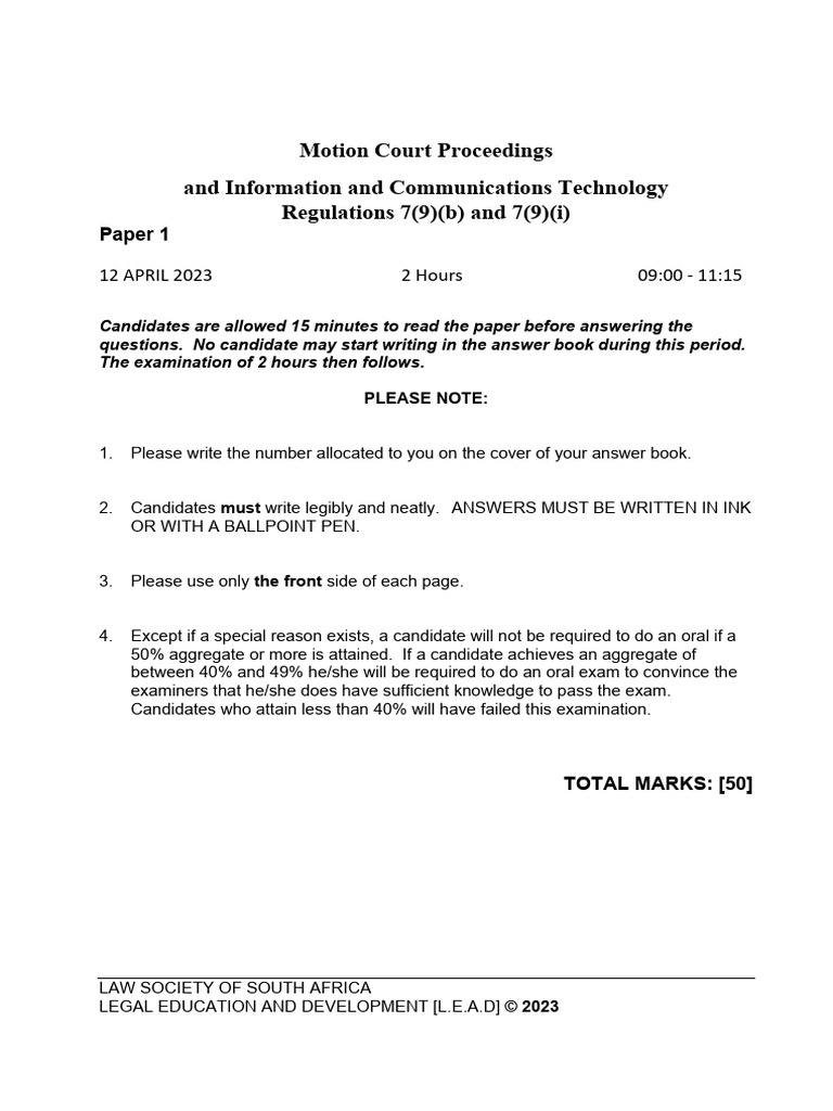 Motion Court Proceedings Exam Paper 1 | PDF | Lawyer | Justice