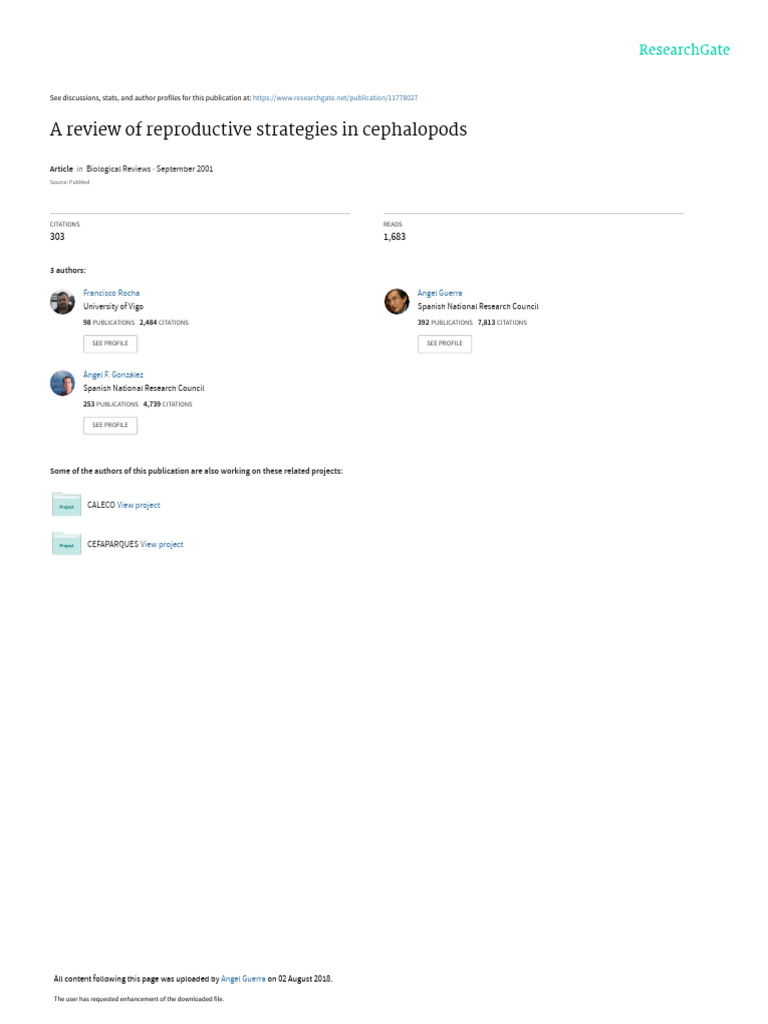 Reproductivestrategiesincephalopods2001 | PDF | Ovary | Octopus