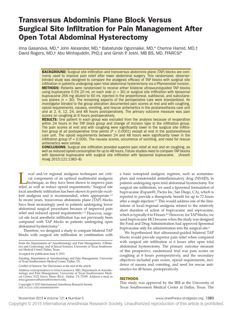 Transversus Abdominis Plane Block Versus Surgical.38 | PDF | Abdomen ...