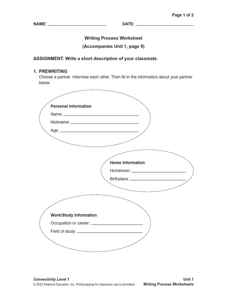 CTY1_Writing_Process_Worksheets_Unit_1 | PDF | Learning | Human ...