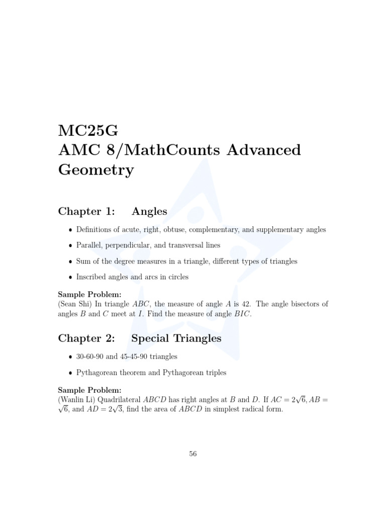 Math Curriculum MC25G AMC 8 MathCounts Advanced Geometry | PDF | Area ...