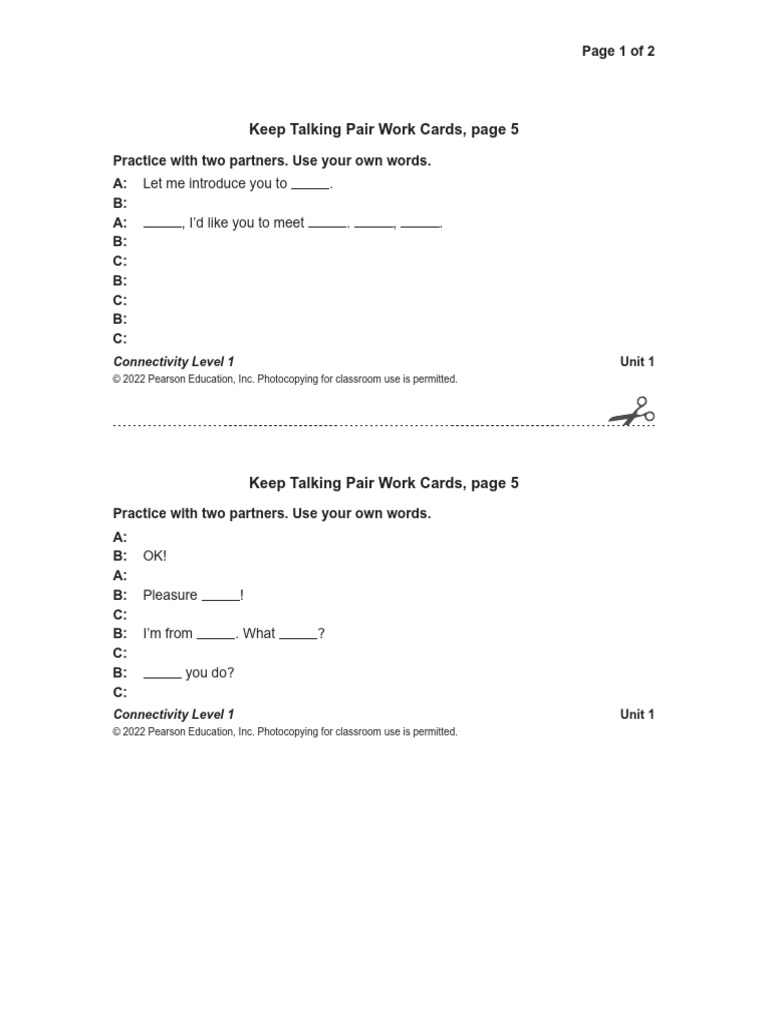 CTY1 Keep Talking Pair Work Cards Unit 1 | PDF
