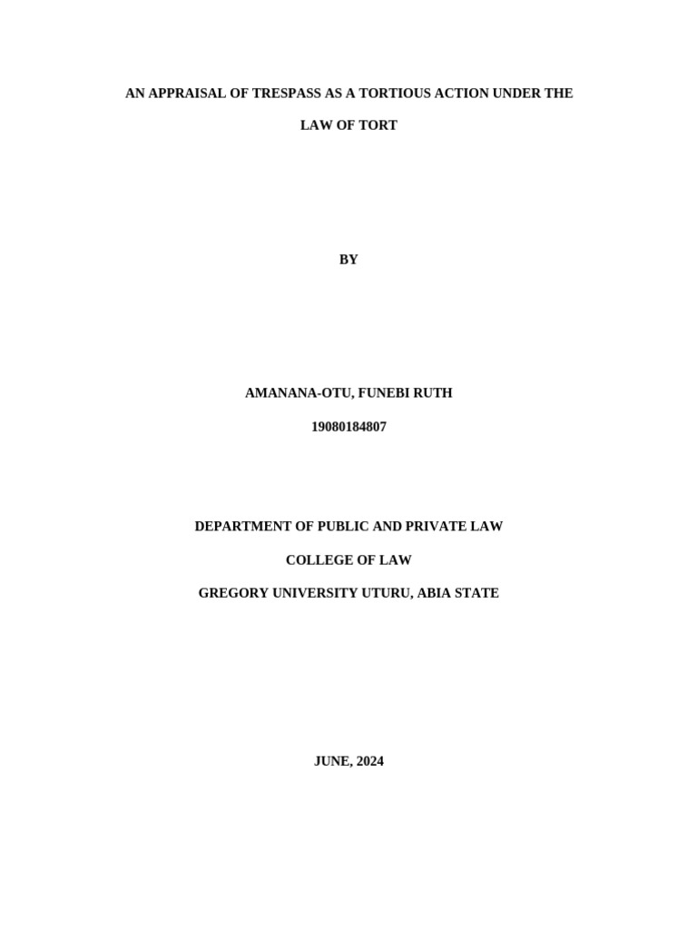 Appraisal of Trespass in Tort Law | PDF