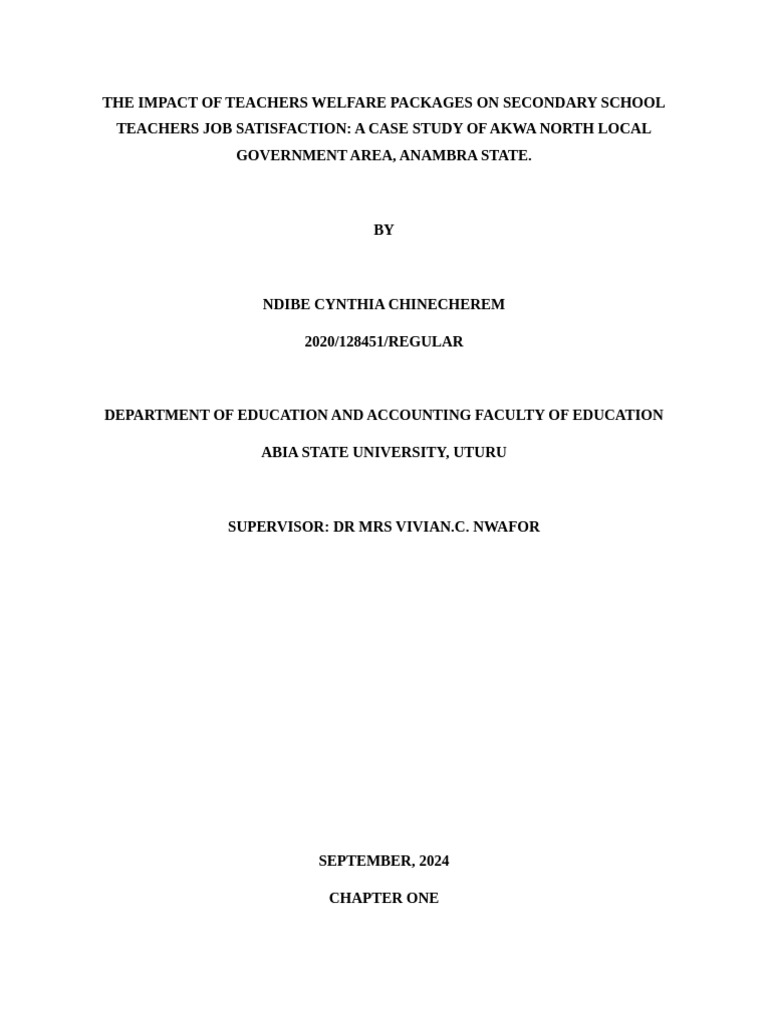 The Impact of Teachers Welfare Packages On Secondary School Teachers Job Satisfaction | PDF ...