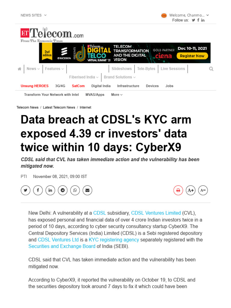 CDSL Data Breach - Data Breach at CDSL's KYC Arm Exposed 4.39 CR Investors' Data Twice Within 10 ...