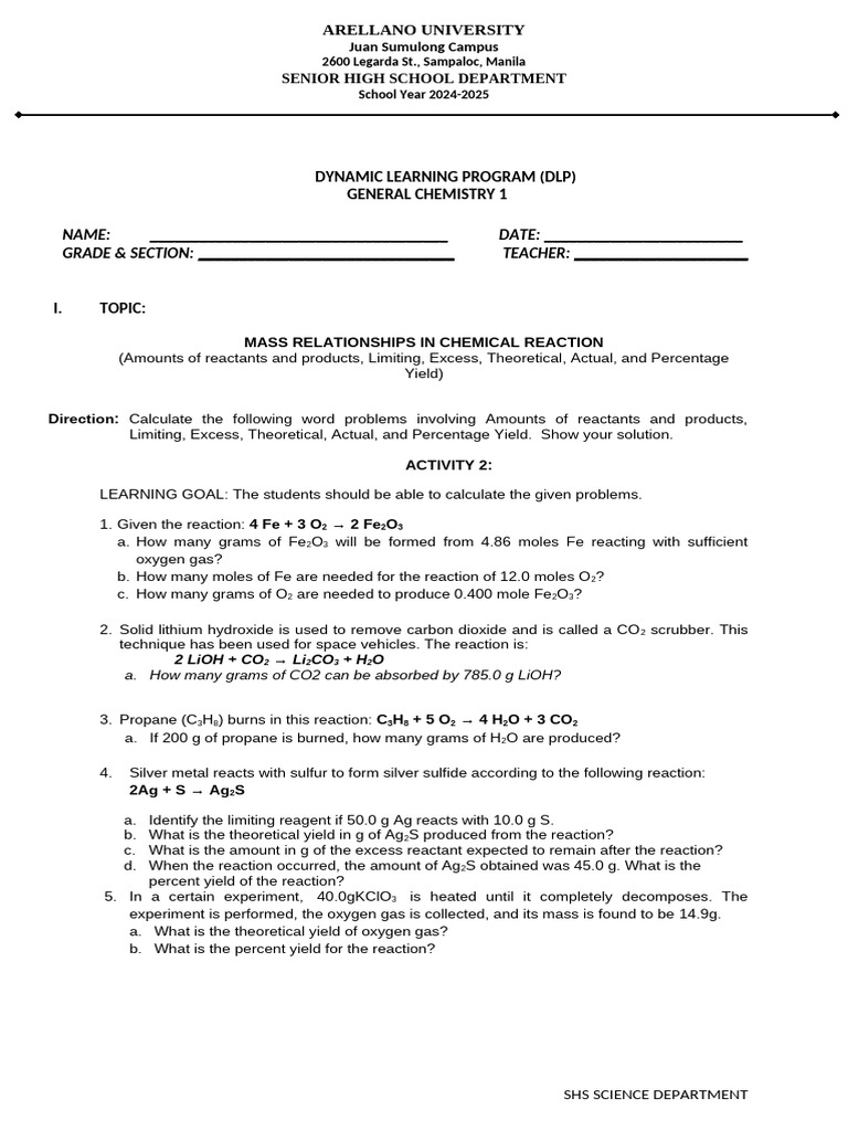 DLP 2 Genchem12nd Quarter | PDF | Chemical Reactions | Carbon Dioxide
