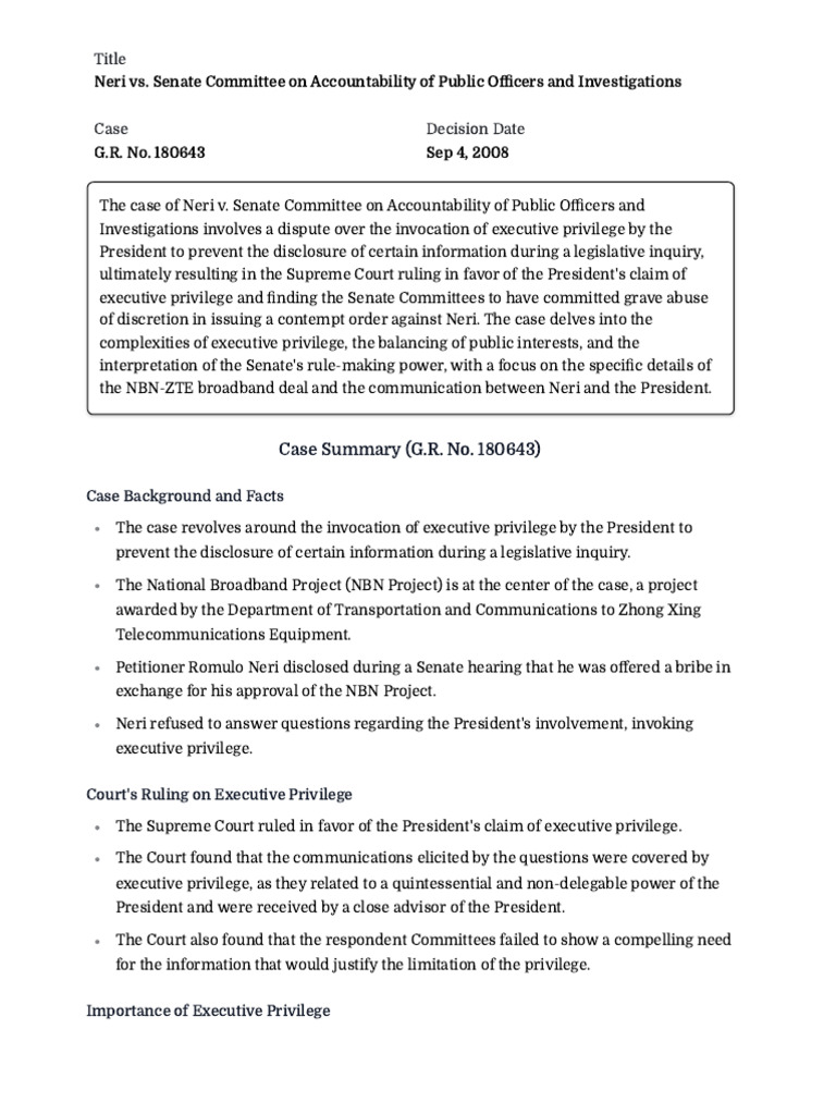 SUMMARY Neri vs. Senate Committee on Accountability of Public Officers ...