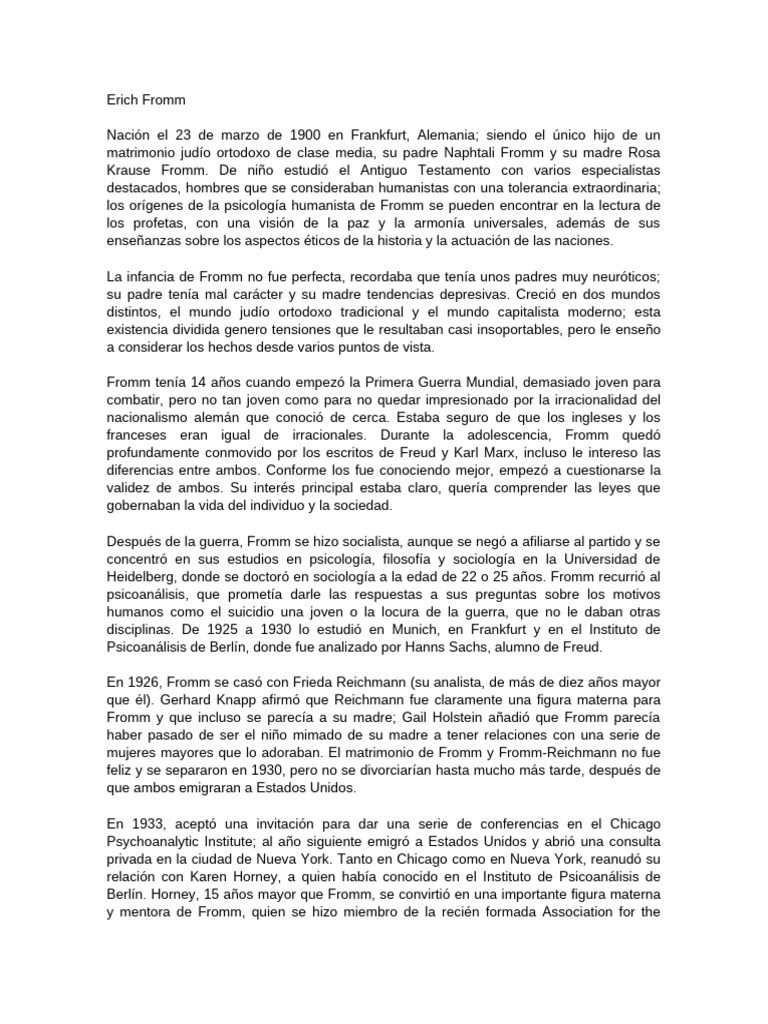 Erich Fromm: Vida y Teoría Humanista | PDF | Erich Fromm | Amor