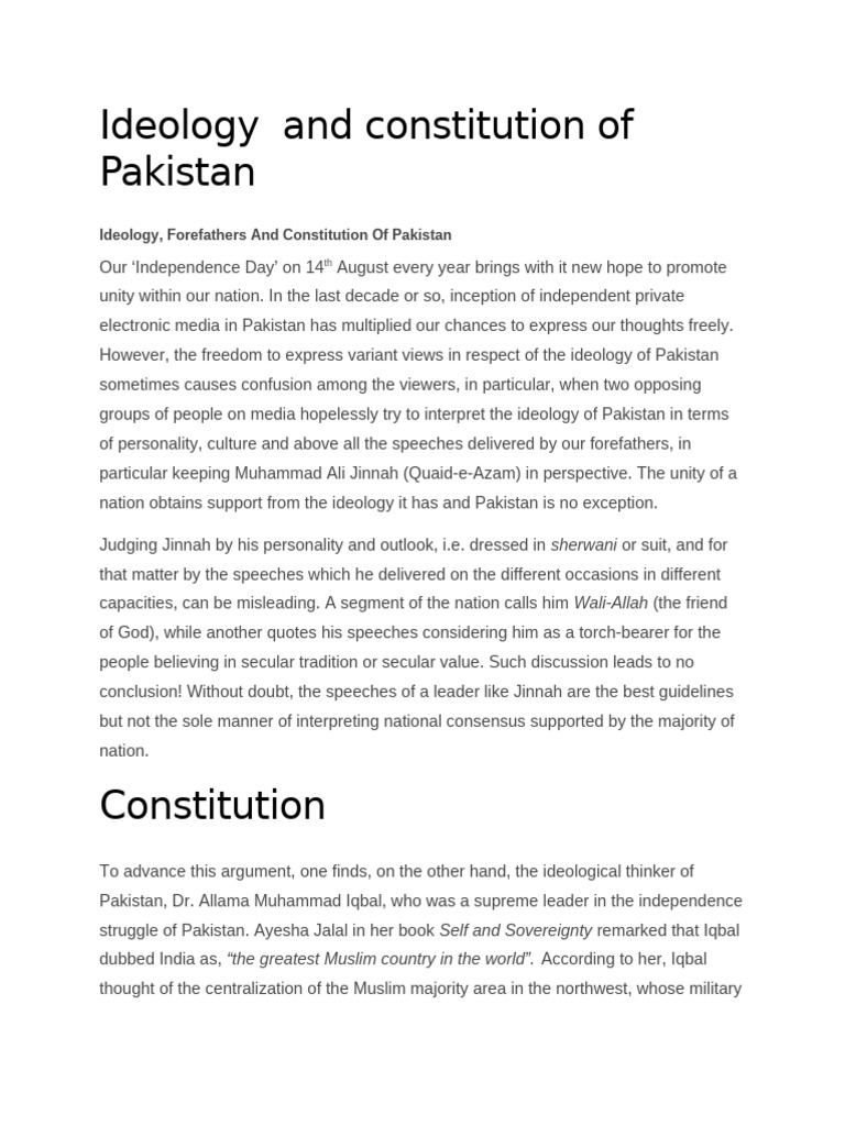 Ideology and constitution of Pakistan | PDF | Muhammad Ali Jinnah ...
