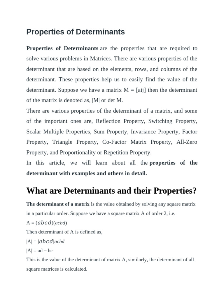 Properties of Determinants | PDF | Determinant | Matrix (Mathematics)