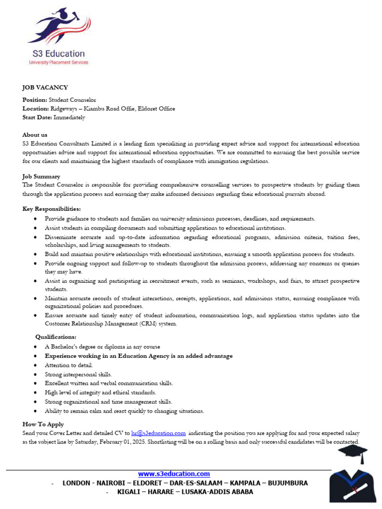 Student Counselor - Ridgeways & Eldoret Offices | PDF | Business