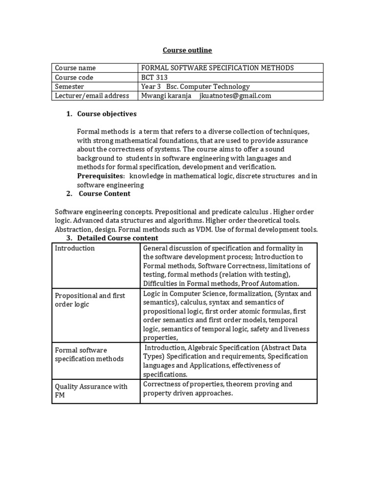 LECTURE 1.A FORMAL SPECIFICATION Outline | PDF | Formal Methods ...