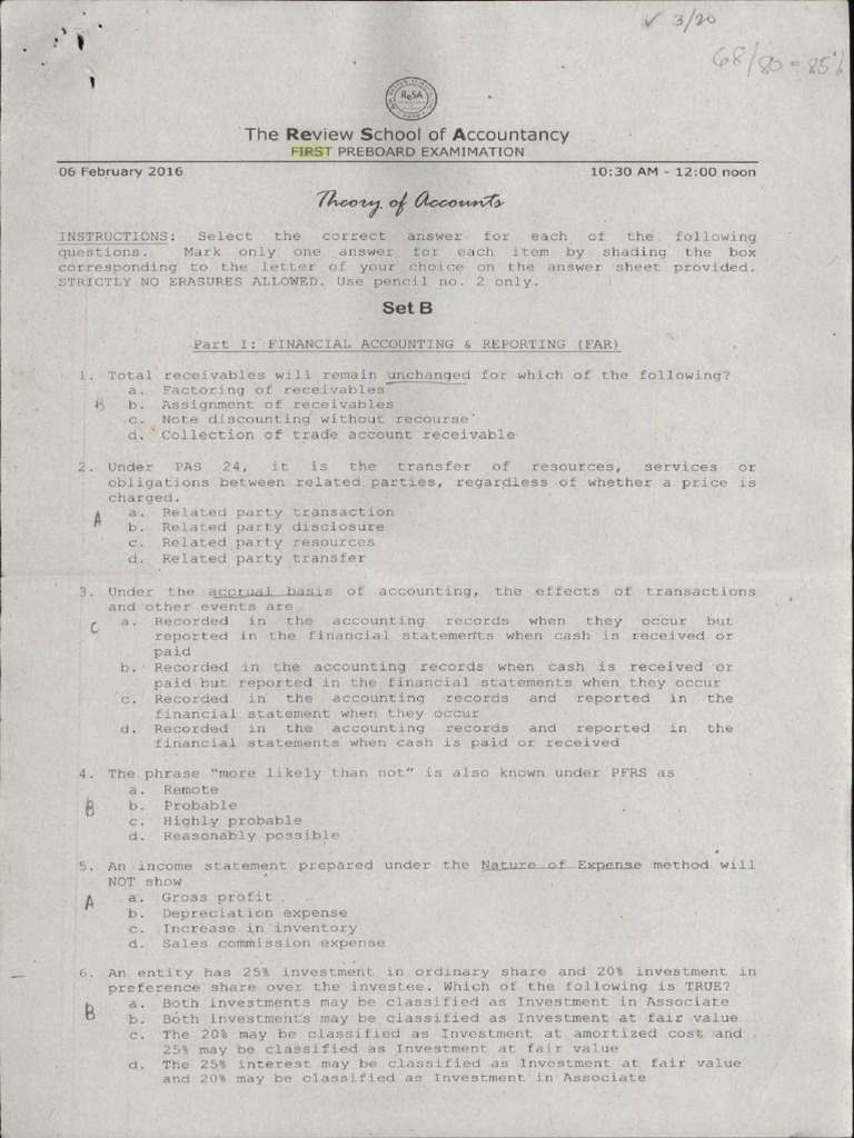 TOA - First Preboard 1 | PDF