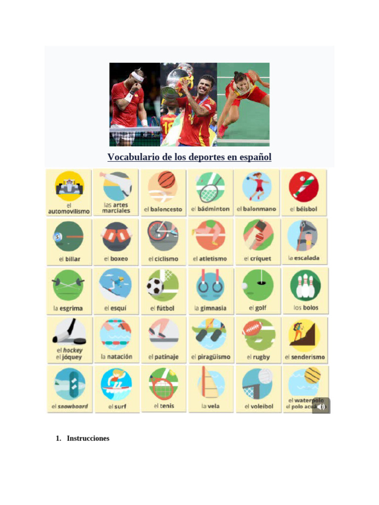 Vocabulario de Los Deportes en Español | PDF