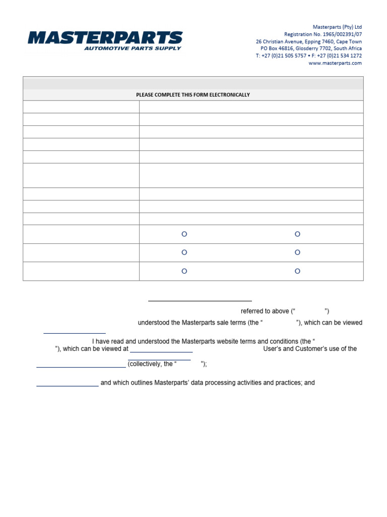 Masterparts Online Application Form | PDF | Internet | Computing