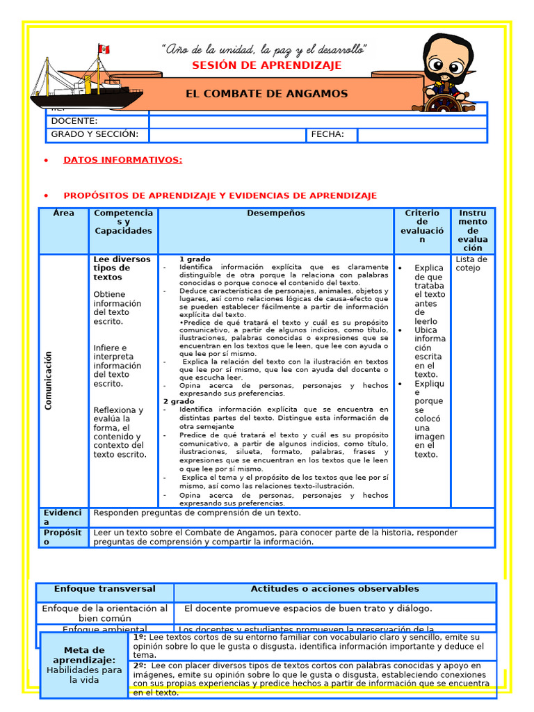 Iii E9 S3 Sesión D4 Plan Lector El Combate de Angamos | PDF ...