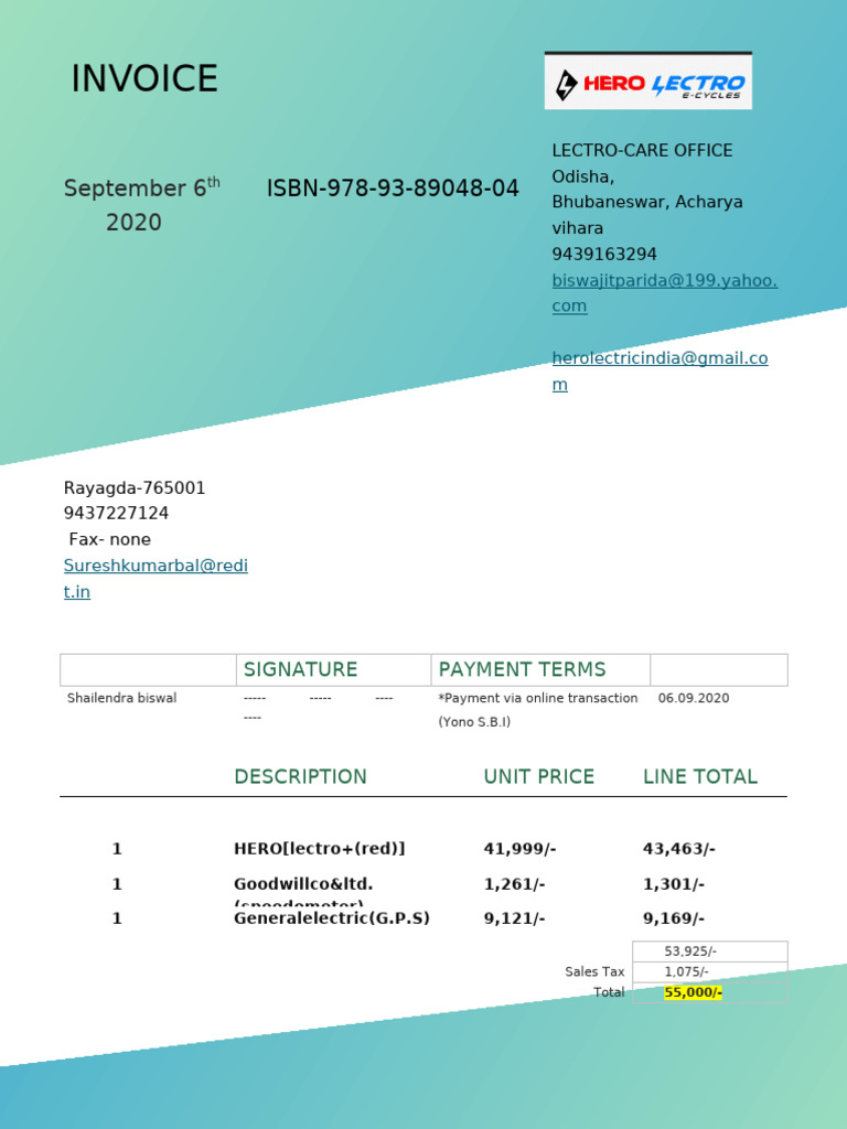 Electric Scooter Invoice - Sept 2020 | PDF