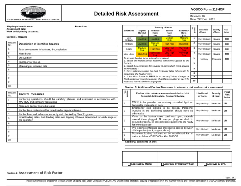 Risk Assessment-Bunkering Operation | PDF | Risk | Hazards