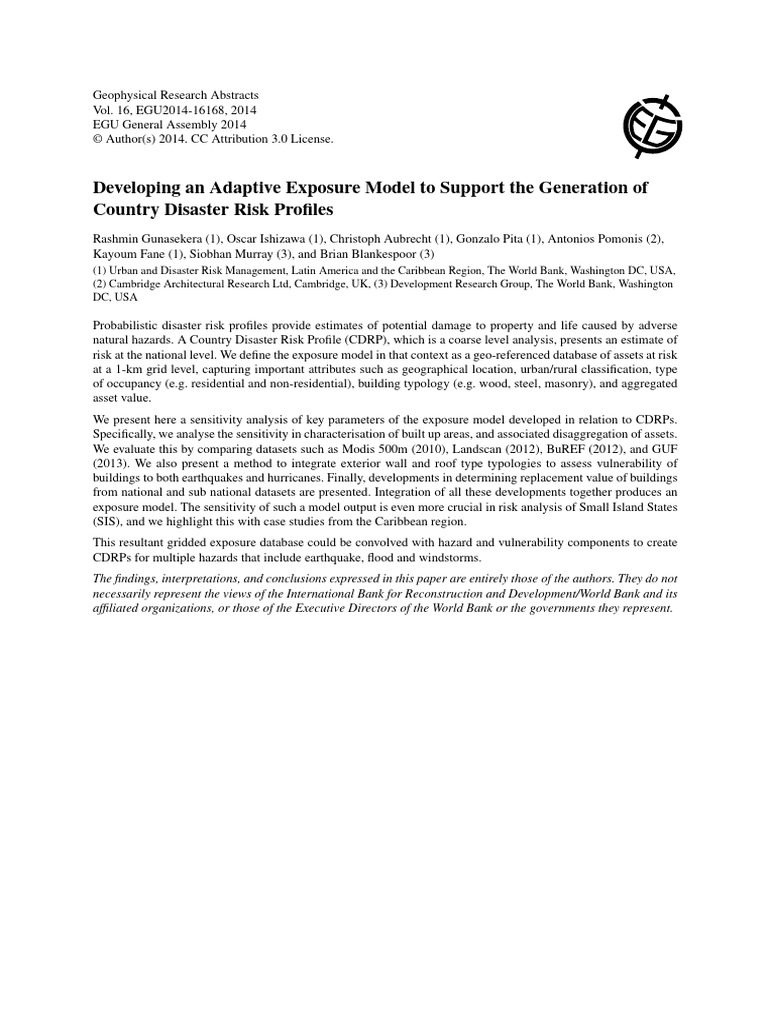 Gunasekeera Et Al - EGU 2014 - Exposure-Model-Development | PDF | Risk | Hazards