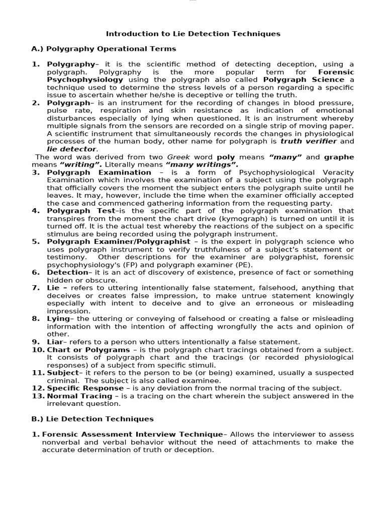 Introduction To Lie Detection Techniques | PDF | Polygraph