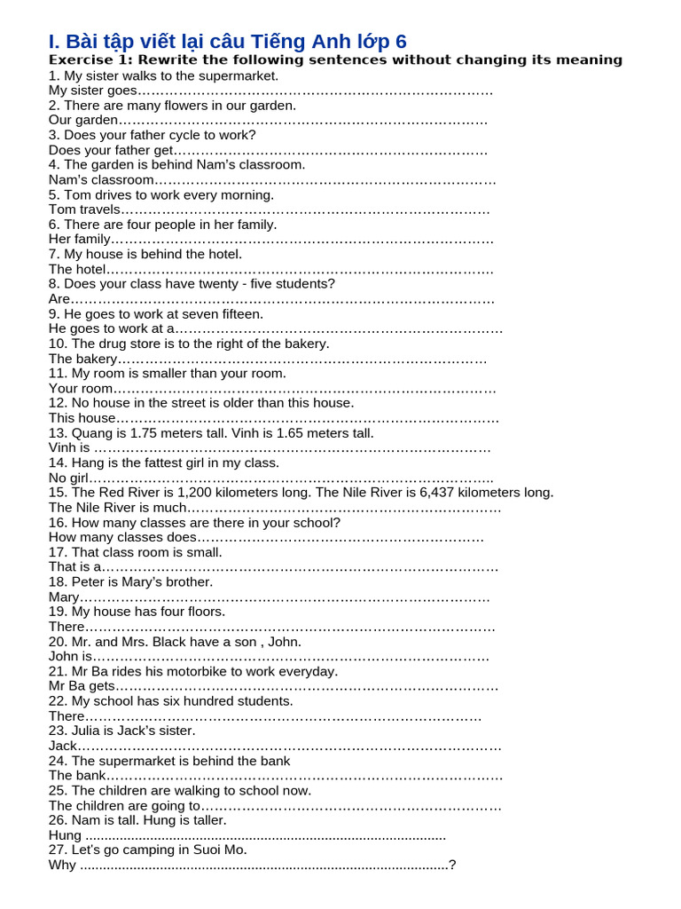 VIẾT LẠI CÂU ANH 6 | PDF | Ho Chi Minh City