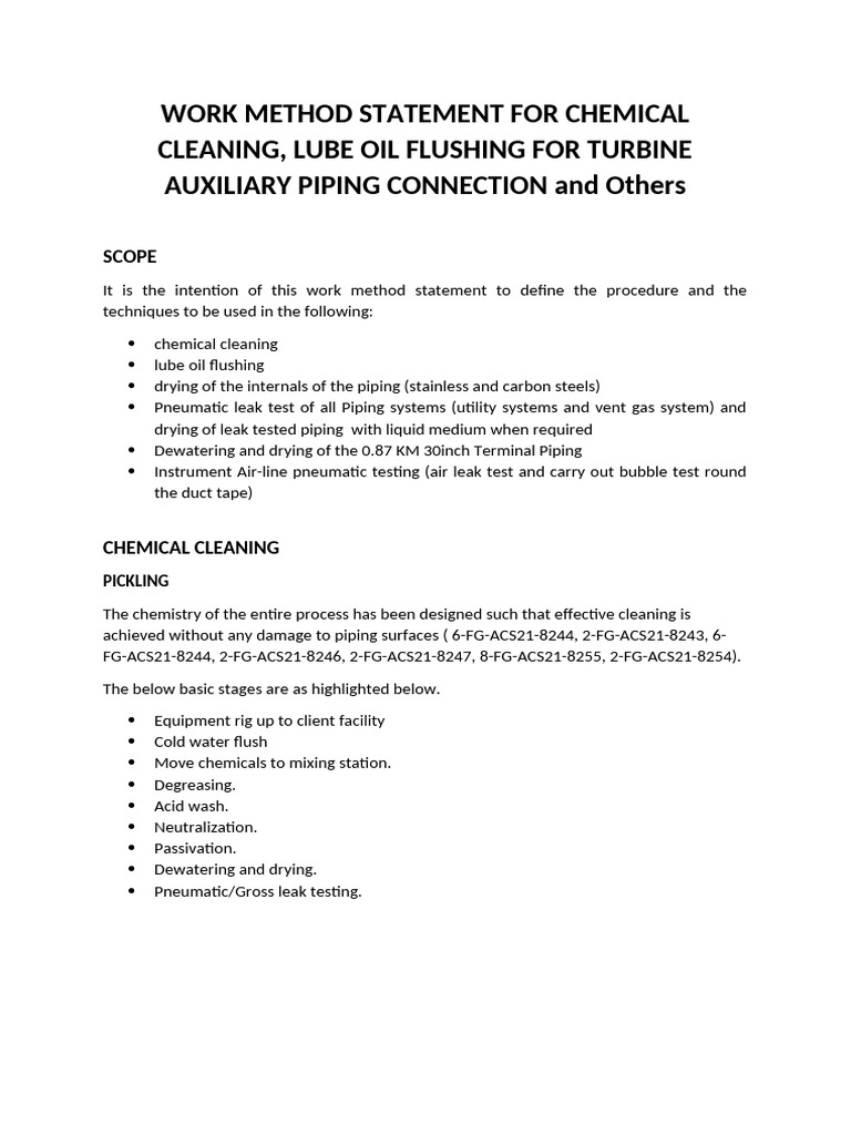 Chemical Cleaning & Lube Oil Flushing | PDF | Water | Leak