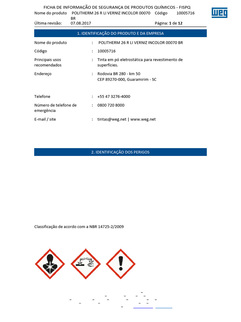 Fispq - Ficha de Informação de Segurança de Produtos Químicos | PDF