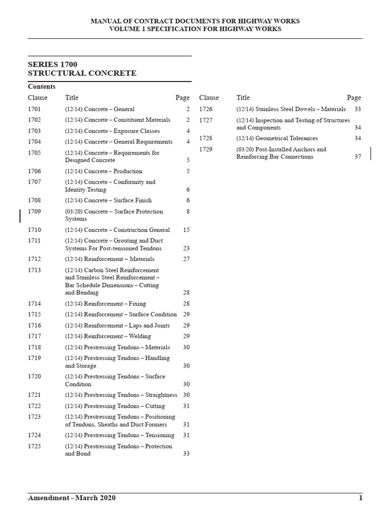 SHW Series 1700 Structural Concrete - March 2020 | PDF | Concrete ...