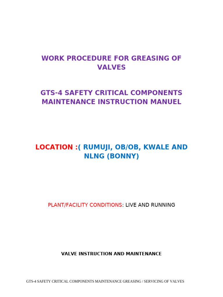 Valve Greasing Procedure for GTS-4 | PDF | Valve | Leak